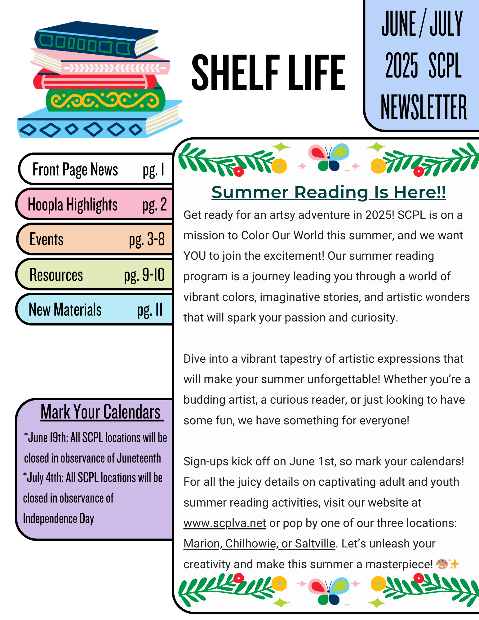 June / July Summer Reading 2025 Newsletter - Smyth County Public Libraries